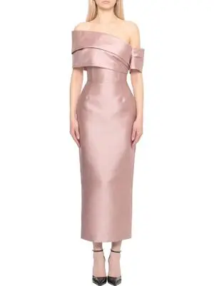 Solace London One Shoulder Satin Midi Dress - Pink
