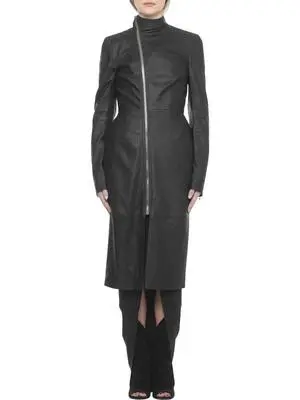 Rick Owens Long Leather Jacket - Black