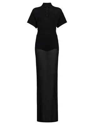 Alaïa Wool Knit Polo Dress - Black