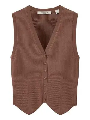 ALLSAINTS Cruz Rib Knit Waistcoat - Brown