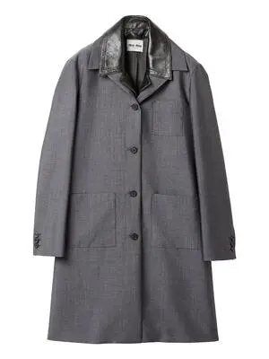 Miu Miu Mohair And Wool Jacket With Leather Trim - Grey
