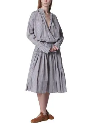 Dries Van Noten Striped Cotton And Silk Shirt Dress - Brown