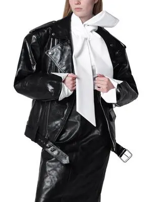 Saint Laurent Pebbled Leather Biker Jacket - Black