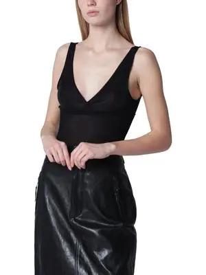 Saint Laurent Cassandre Ribbed Silk Jersey Tank Top - Black