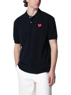 Play Comme Des Garcon Red Heart Polo Shirt In Navy Blue Cotton Blue