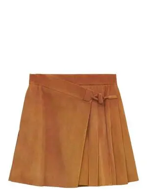 Loewe Buckle Pleated Short Wrap Skirt Neutrals