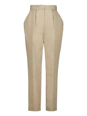 Balmain High-waisted Cotton Trousers - Beige