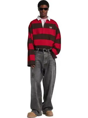 Balenciaga Dark Brown And Red Longsleeve Polo Red
