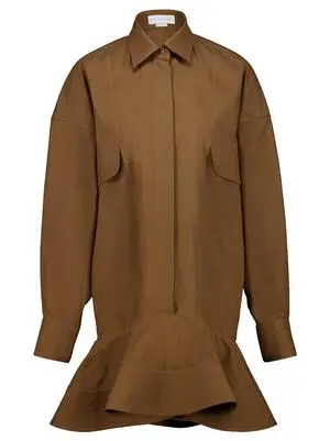 Stella McCartney Pecan Washed Cotton Peplum Shirt Dress Brown