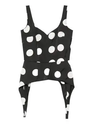 PARLOR Polka-dot Asymmetric Top - Black