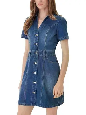 MORGAN Button-fastening Mini Dress - Blue