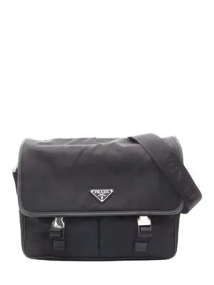Prada Saffiano Trimmed Tessuto Messenger Bag - Black