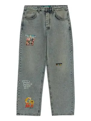 BARROW Flame Print Relaxed Fit Jeans - Sky Blue Denim