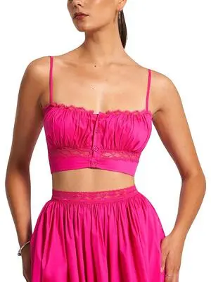 MISS CIRCLE Cotton Poplin Top With Lace Trim - Fuchsia