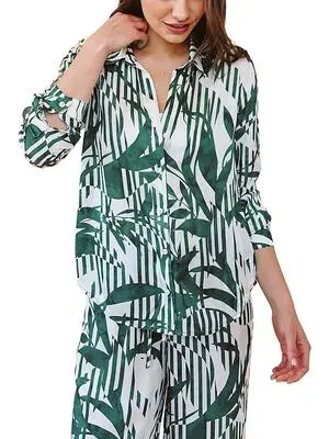Bella Dahl Classic Button Down Shirt With Tropical Print - Palm Paradise Print