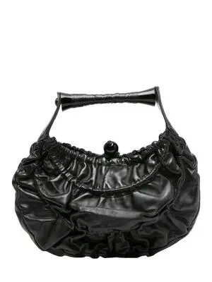 Giorgio Armani 2000 Ruched Leather Tote Bag - Black