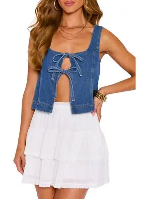 VICI Tie-front Denim Top - Medium Wash