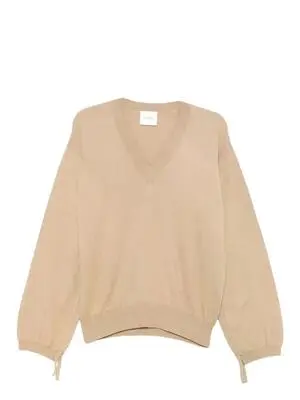 NUDE Tie-cuff V-neck Sweater - Neutrals