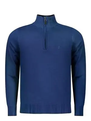 COVERI MOVING Zip-neck Fine-knit Sweater - Blue
