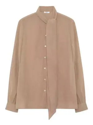 LARDINI Neck-bow Creponne Blouse - Neutrals