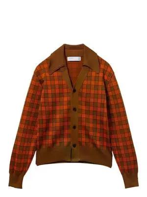 Toga Checked V-neck Cardigan - Brown