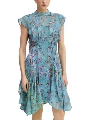 ALLSAINTS Floral-Print Asymmetric Dress Blue