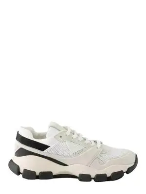 Prada Mesh And Suede Lace-up Sneakers - Neutrals