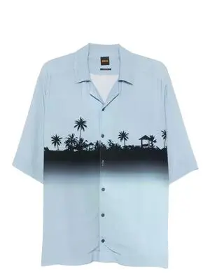 BOSS Palm-tree Print Ombré Shirt - Blue