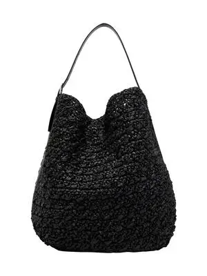 TOTEME Leather And Raffia Tote Bag - Black