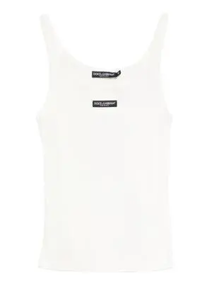 Dolce & Gabbana Logo-patch Ribbed Tank Top - Neutrals