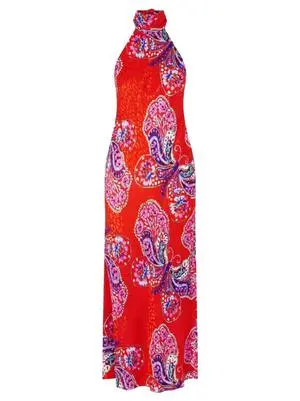 Rixo Butterfly-Bloom Jacquard Maxi Dress Red