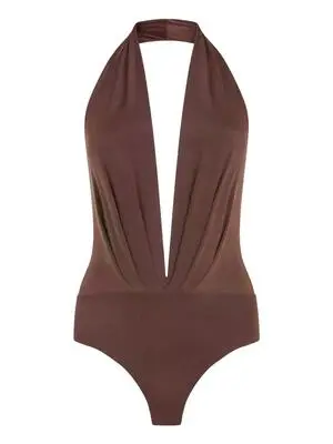 Andamane Zendaya Draped Bodysuit Brown