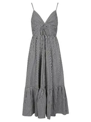 Michael Kors Gingham Ruched Midi Dress - Black