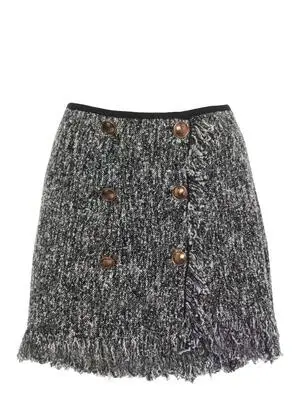 Elisabetta Franchi Double-breasted Frayed Mini Skirt - Black