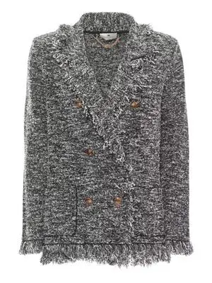 Elisabetta Franchi Frayed Double-Breasted Blazer Black