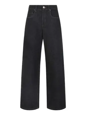 Brunello Cucinelli Contrast-stitch Wide-leg Jeans - Black