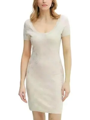 Guess Logo-embellished Short-sleeve Dress - Neutrals