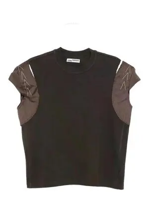SONIA CARRASCO Contrast-panel Stitch-detail T-shirt - Brown