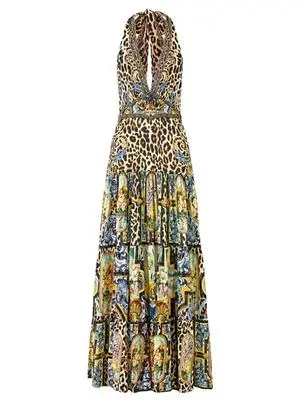 Camilla Tiered Halterneck Maxi Dress - Neutrals