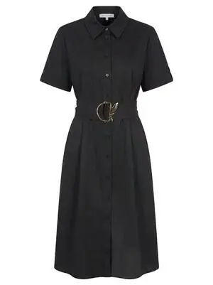 Patrizia Pepe Belted Short-sleeve Maxi Shirt Dress - Black