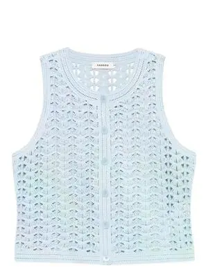Sandro Sleeveless Crochet Top With Pearl Embellishments - Blue