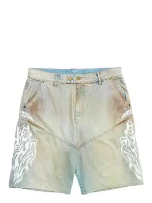 WARREN LOTAS Embroidered Reaper Denim Shorts - Blue
