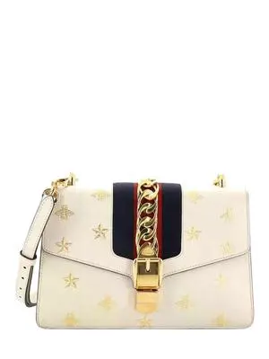 Gucci Sylvie Printed Leather Small Shoulder Bag - White