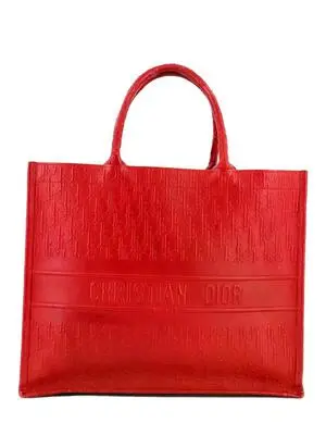 Dior Oblique Embossed Calfskin Large Tote Bag - Red