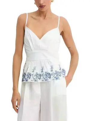 Guess Printed V-neck Top - White