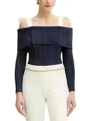 Guess Ribbed Off-the-shoulder Bow Sweater - Blue