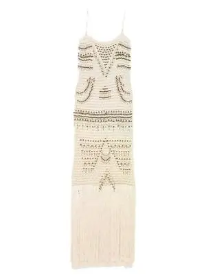 BLESS Takara Bead-embellished Fringed Maxi Dress - Neutrals
