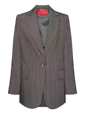 ELENA MIRÒ Pinstripe Crinkled Blazer - Grey