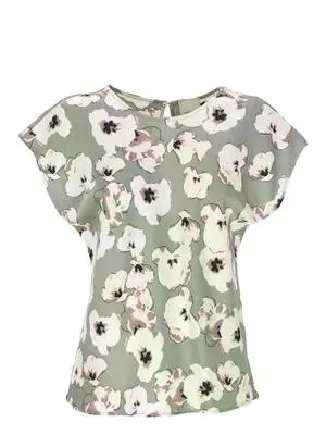 Calvin Klein Floral-print Cap-sleeve Top - Green