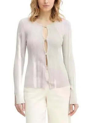 Guess Embellished-buttons Ribbed Cardigan - Neutrals